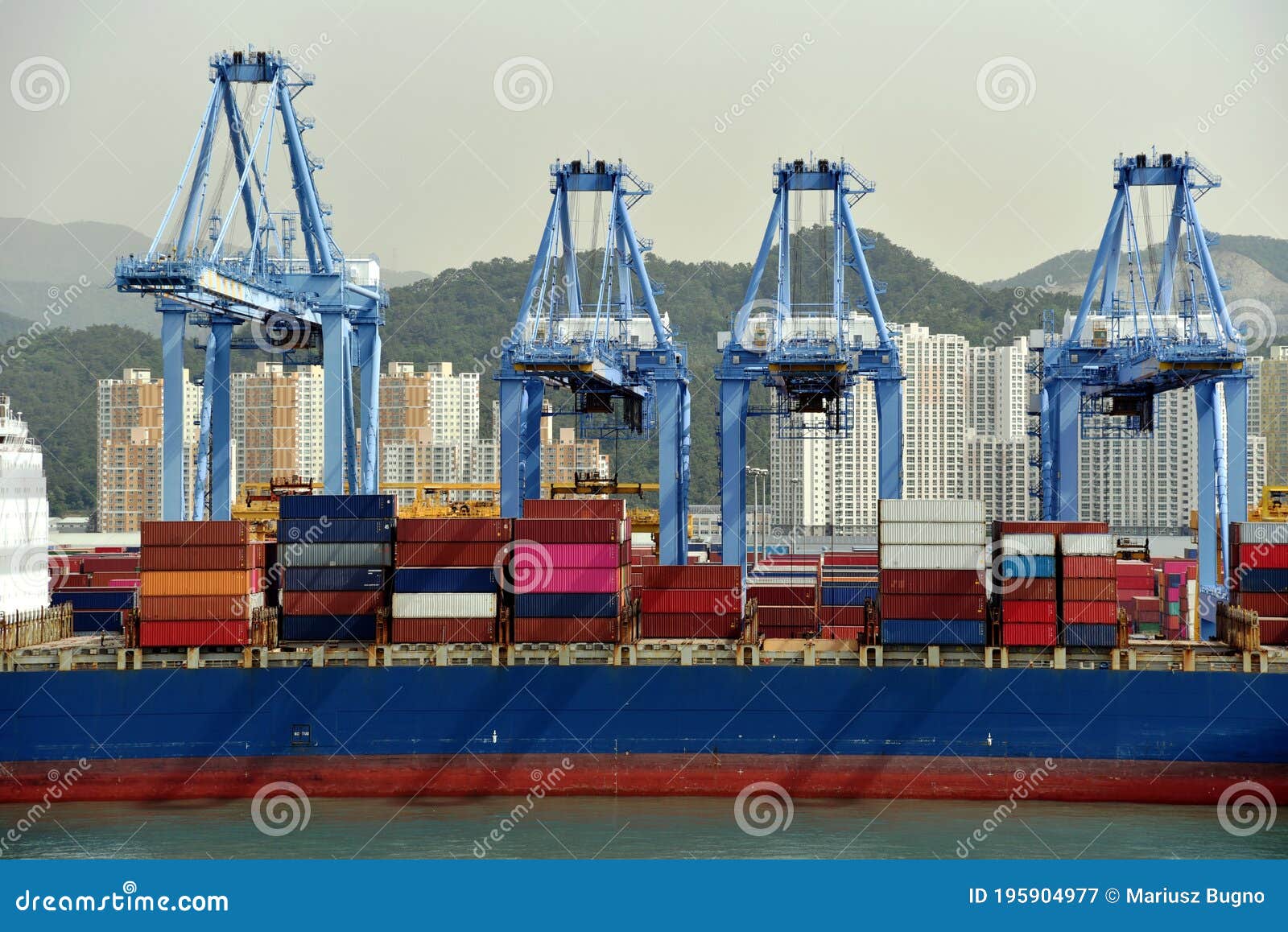 Container Ship in Port of Busan, South Korea Stock Image - Image of ...