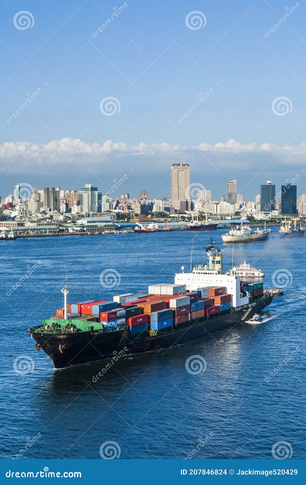 The Container Ship into the Port of Kaohsiung, Taiwan. Stock Photo ...