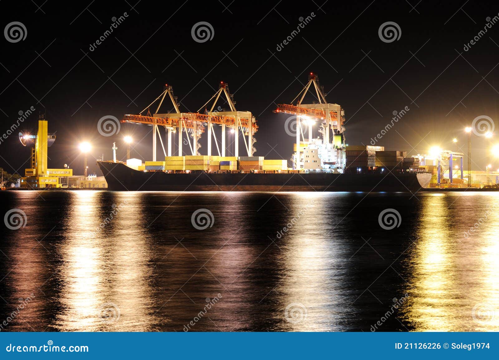 Container Ship in Port at Night Stock Photo - Image of goods, dusk ...