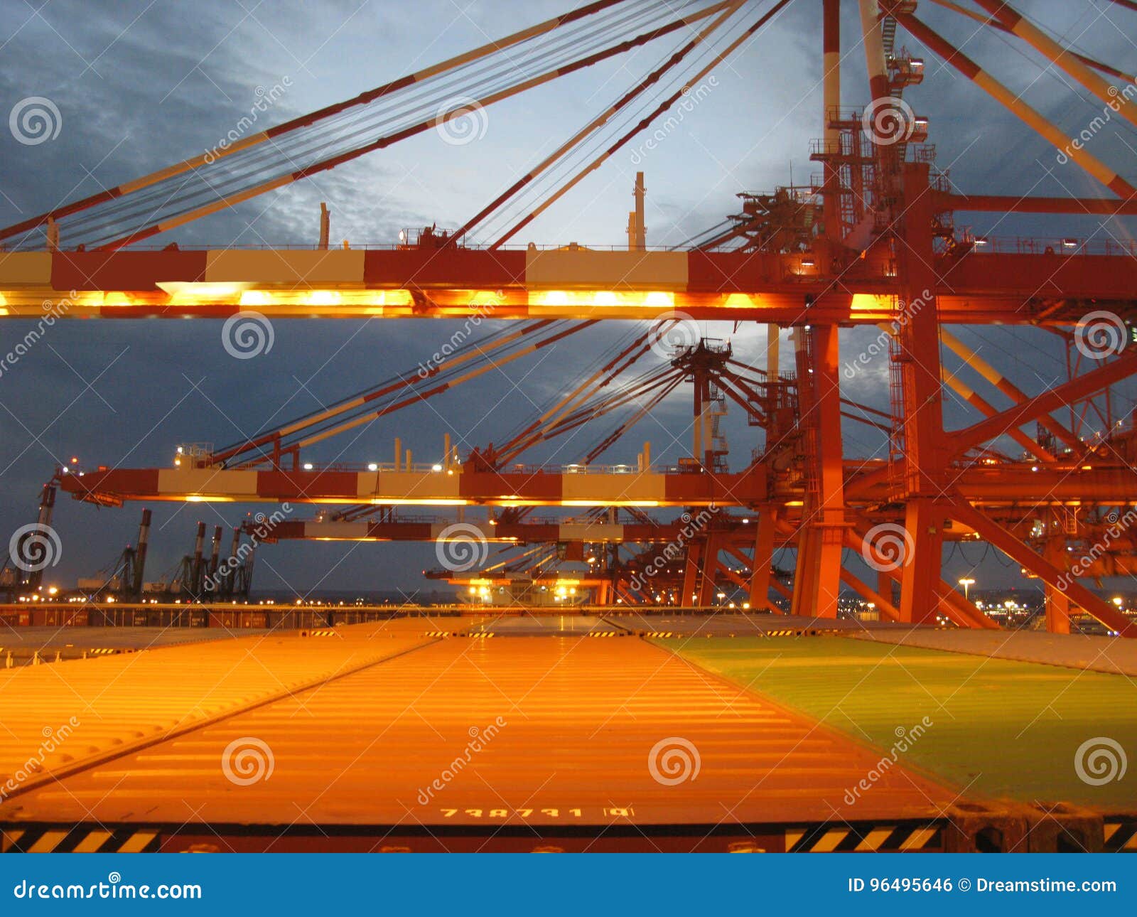 Container Ship in Port at Night Editorial Photo - Image of clouds ...