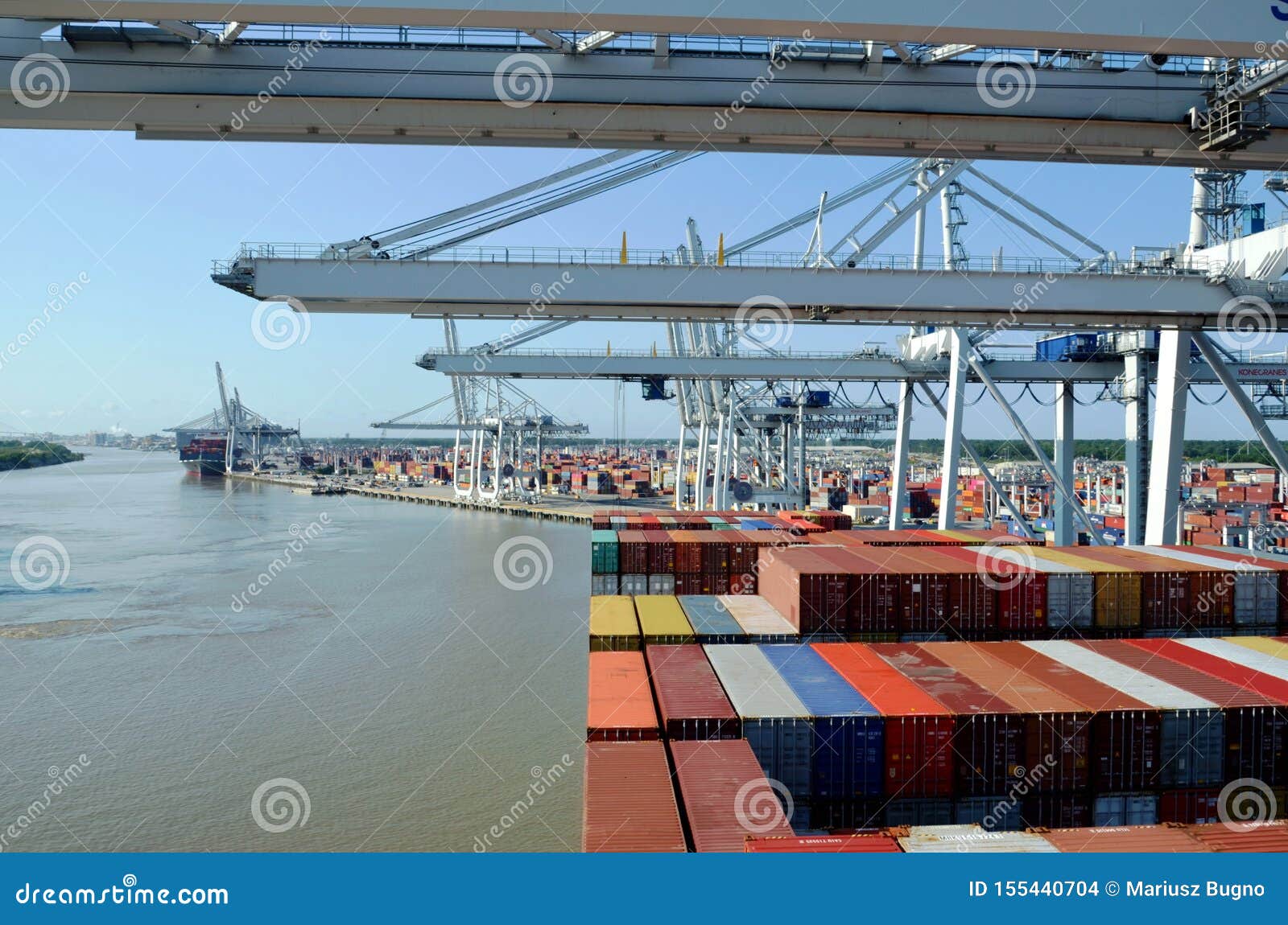 Container Ship in the Port of Savannah, Georgia. Stock Photo - Image of ...