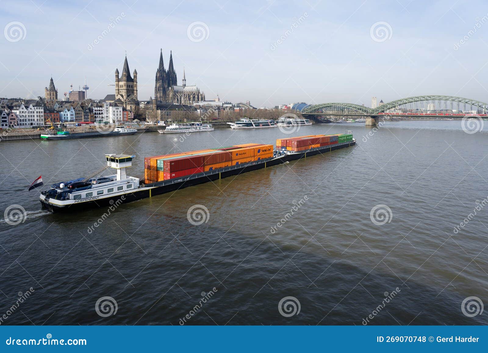 Container Ship with a Push Barge Passes through Cologne Editorial Stock ...