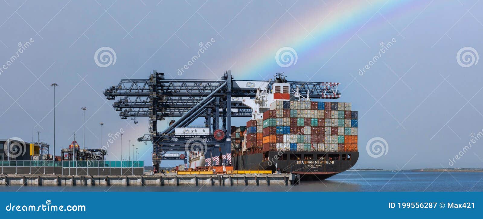 Container Ship and Rainbow Panorama, Hayes Dock Editorial Photography ...