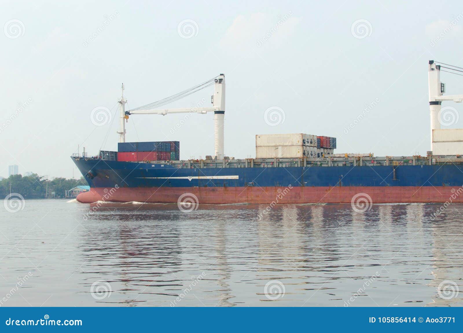 Container Ship in the River Stock Photo - Image of dock, loading: 105856414