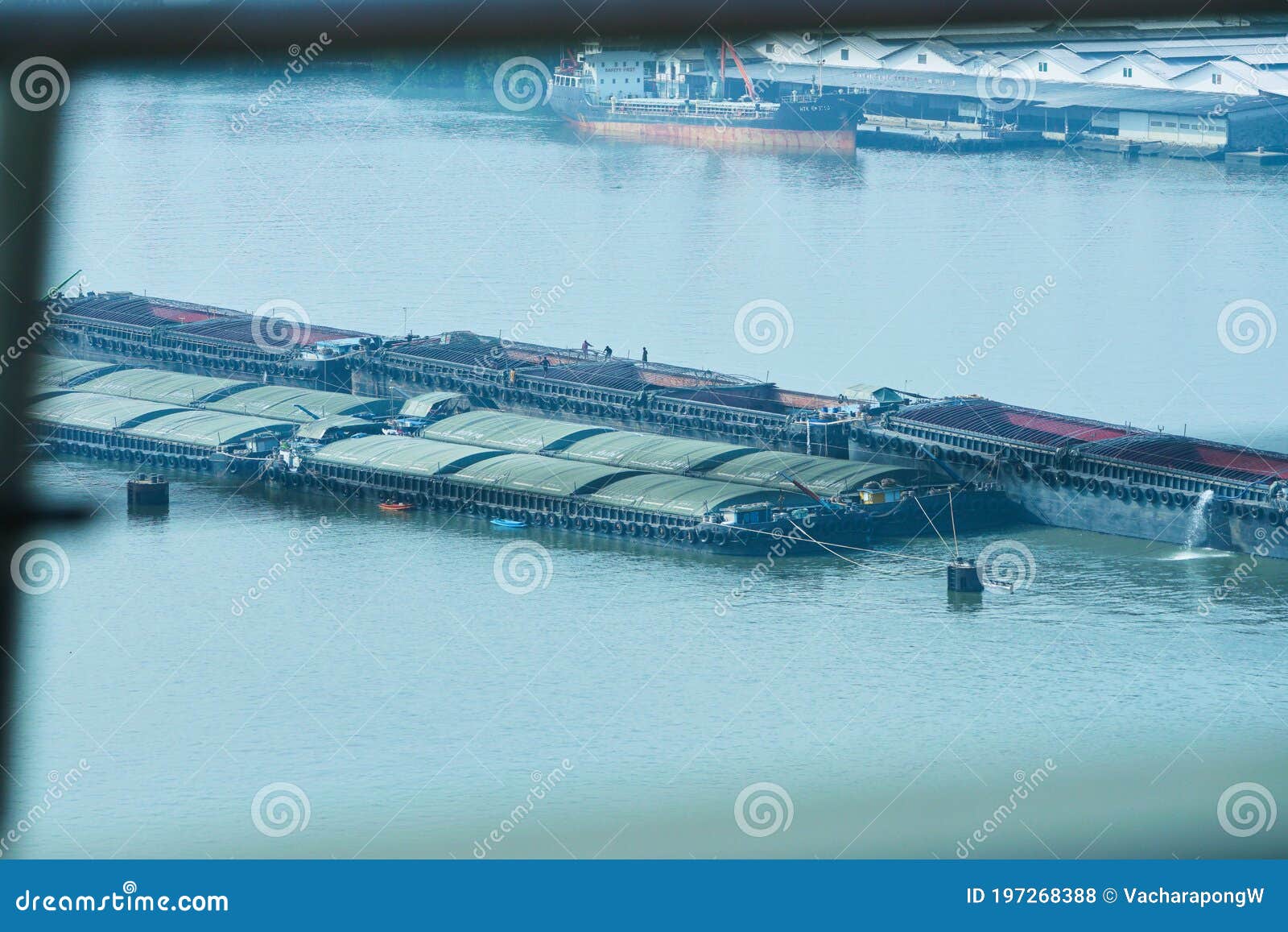 Container Ship in River for Transportation Stock Photo - Image of ...