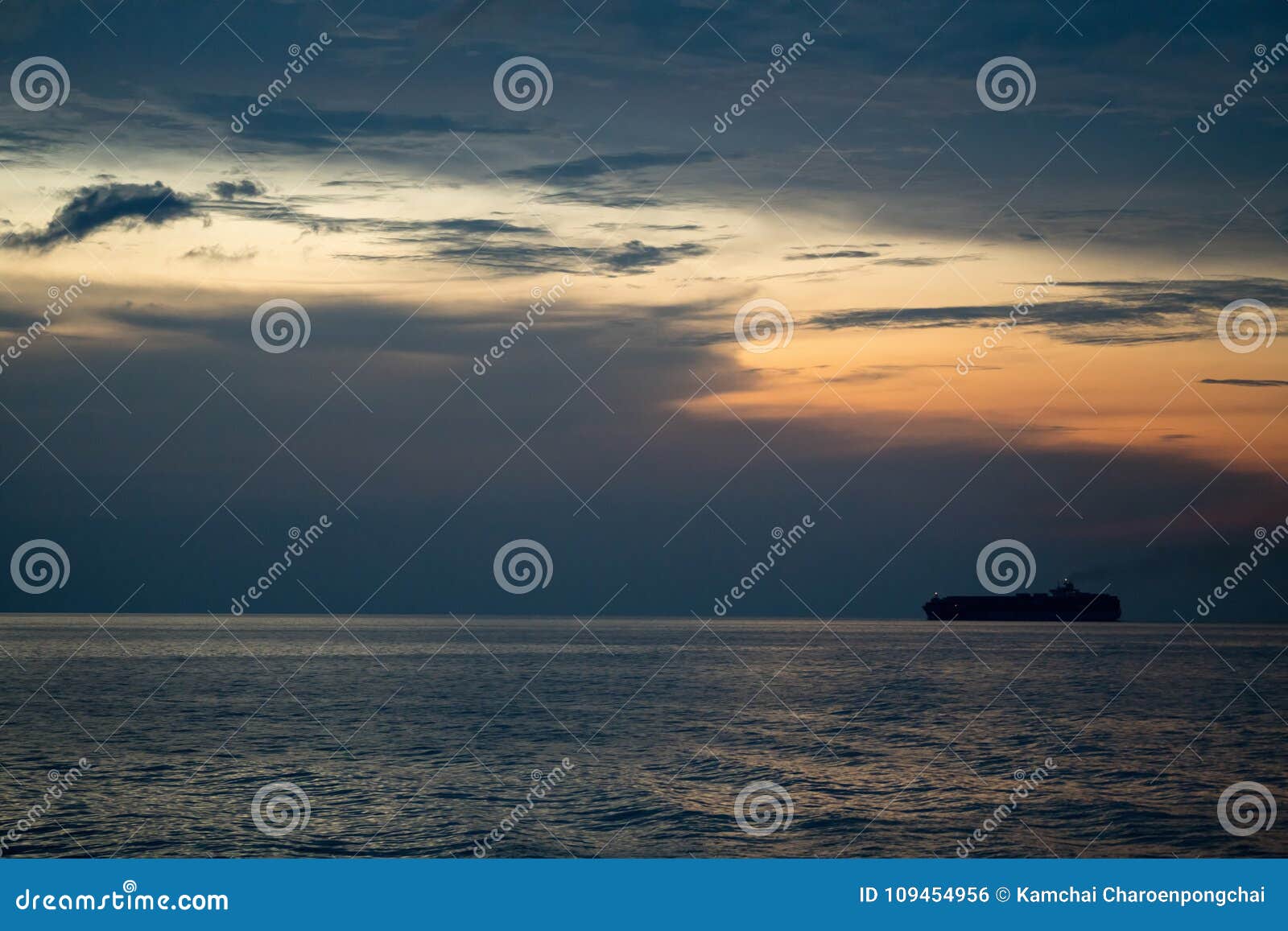 Shadow of Container Ship Sail Along the Trade Route in the Evening ...