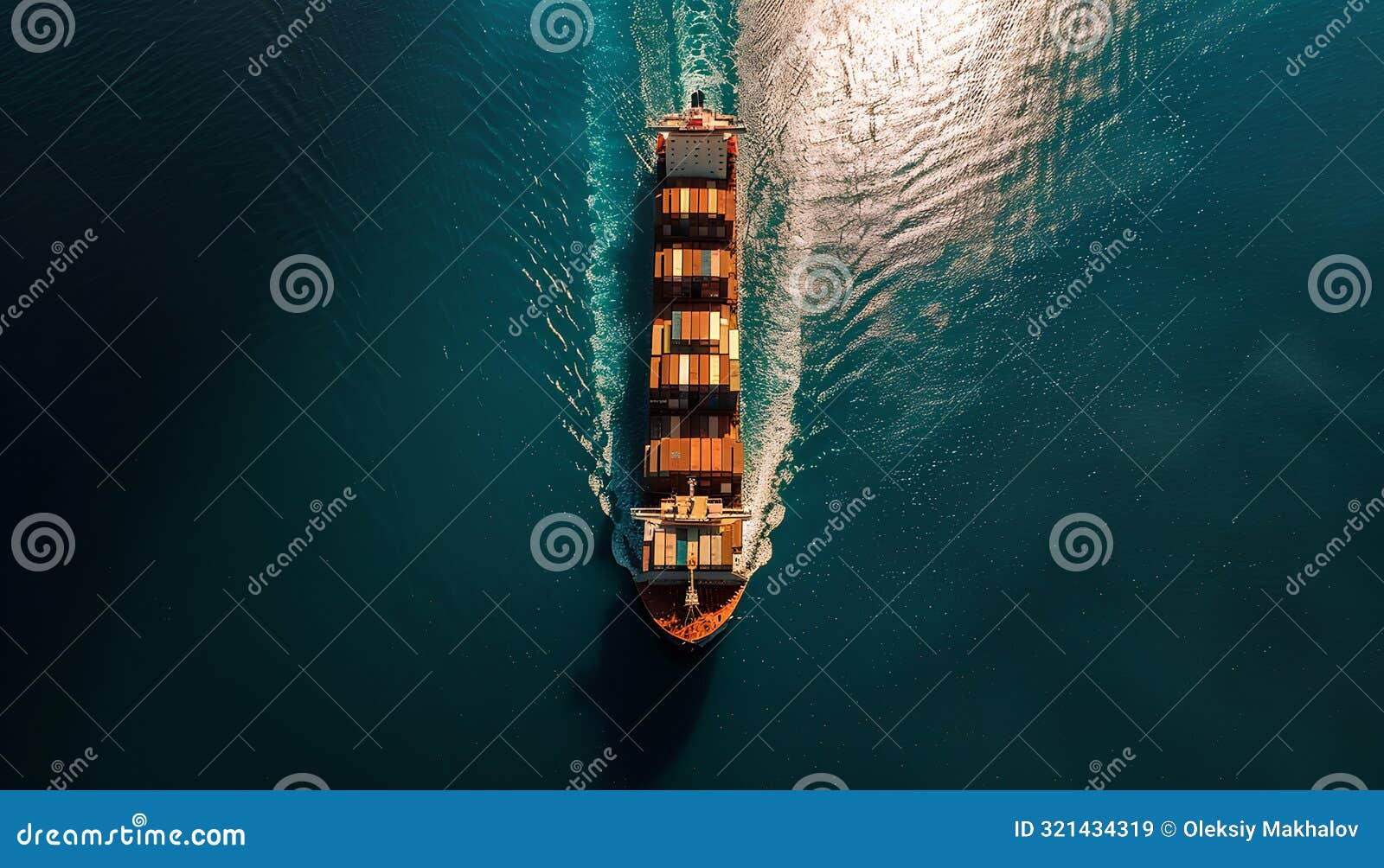 Container Ship Sailing in the Ocean Top View Stock Illustration ...
