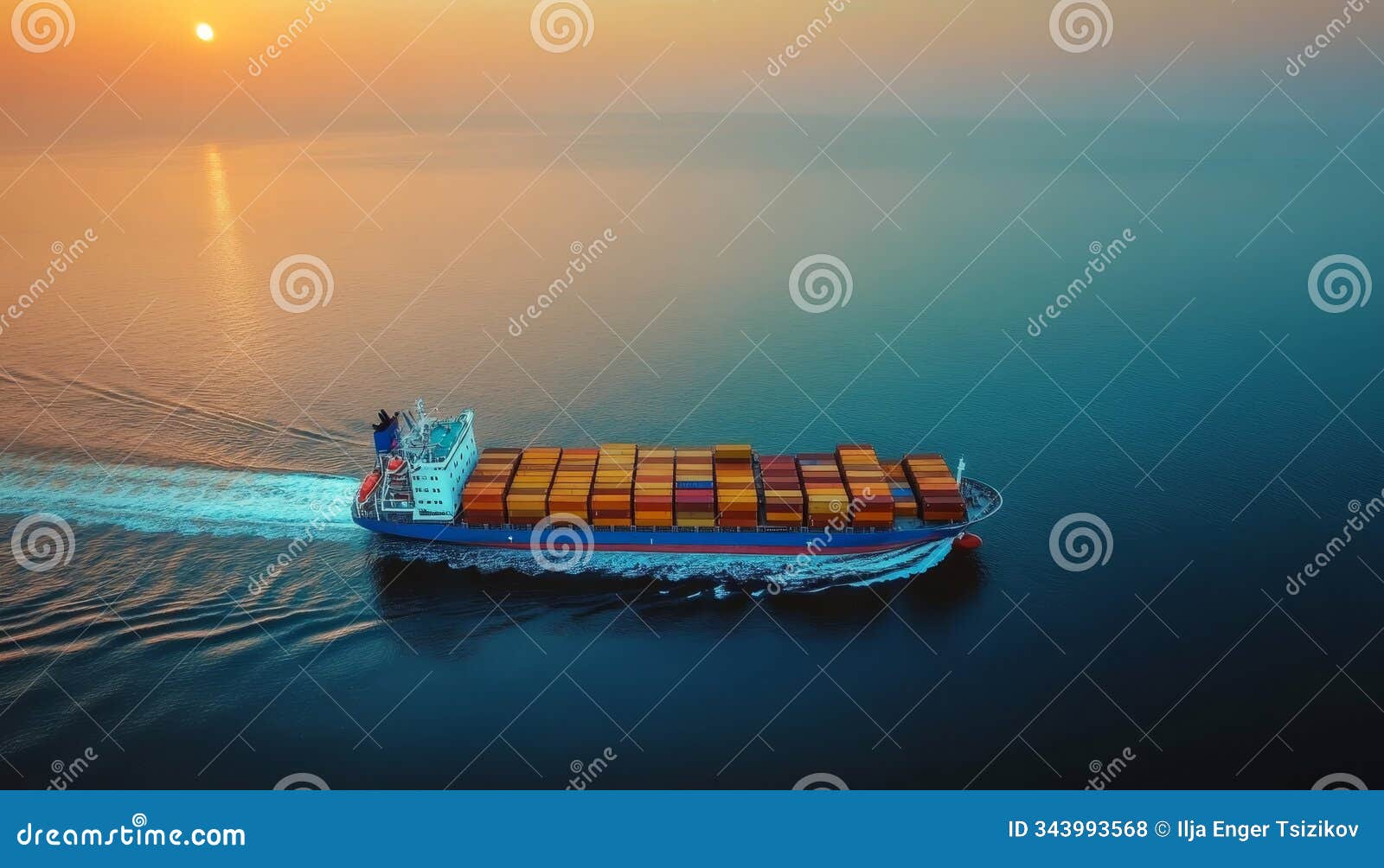 Container Ship Sailing into the Sunset, Representing Global Trade ...