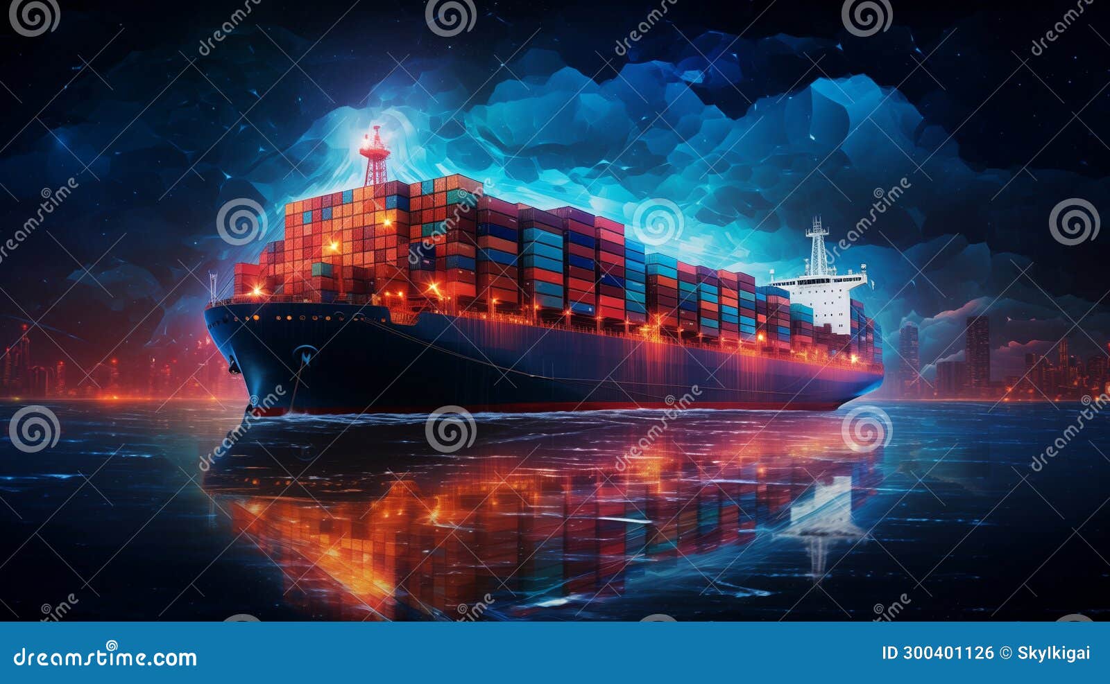 Container Ship Sailing through the Vast Expanse of the Ocean at Night ...