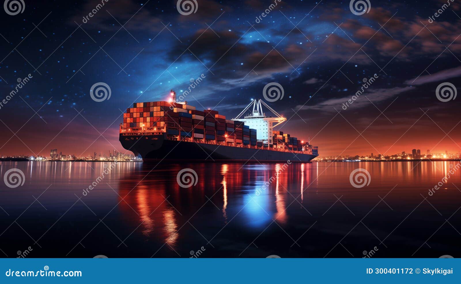 Container Ship Sailing through the Vast Expanse of the Ocean at Night ...