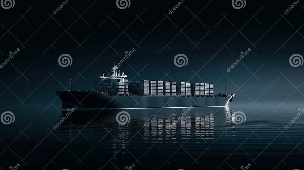 Container Ship Sails on Open Water Fully Loaded with Containers and ...