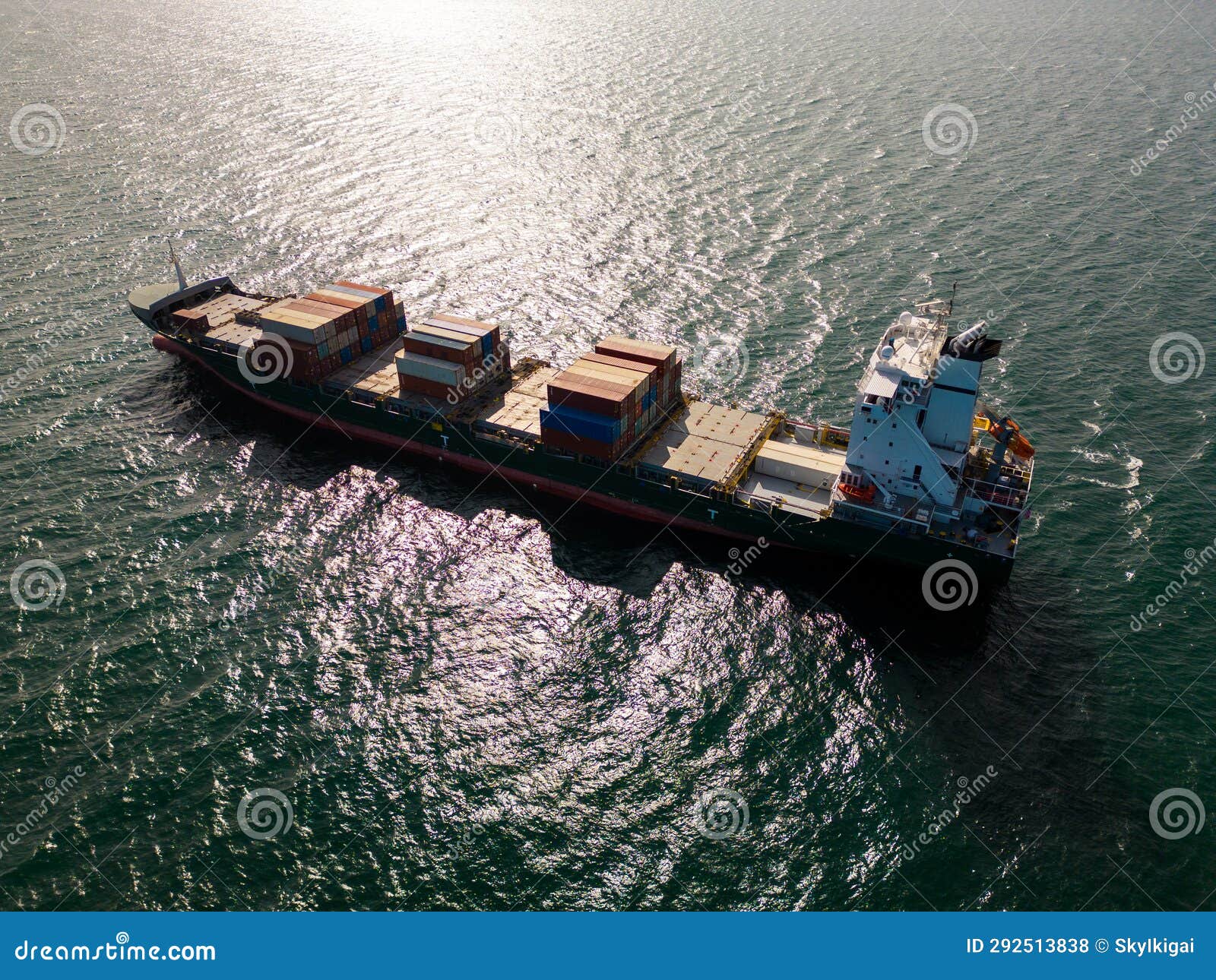 A Container Ship in the Sea, Aerial View Stock Photo - Image of ...