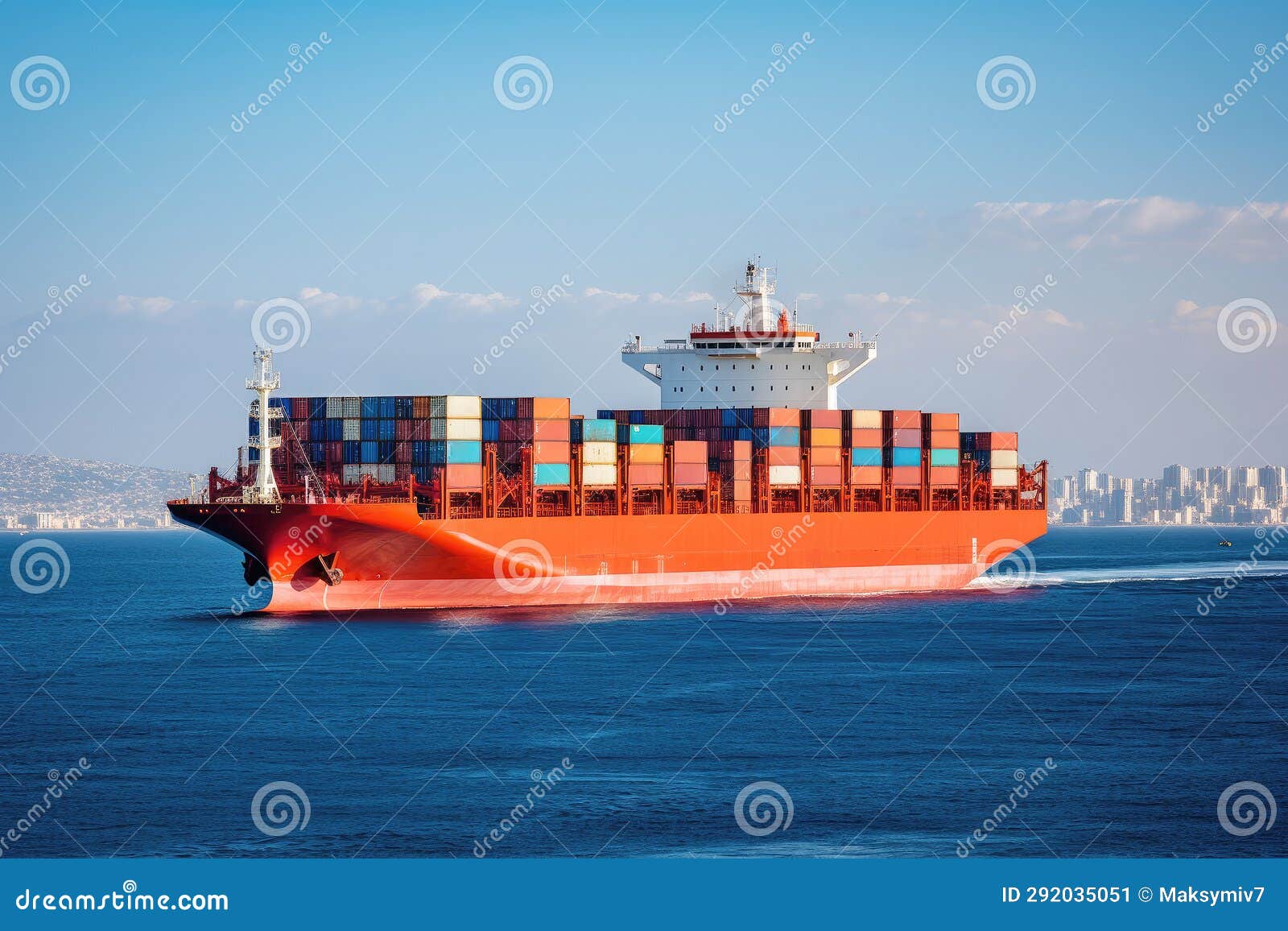 A Container Ship at Sea on a Bright Sunny Day Stock Image - Image of ...