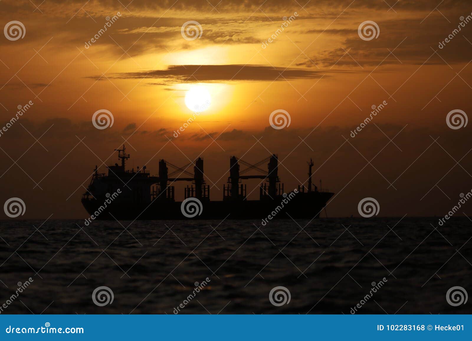 Container Ship on the Sea in Sunrise Stock Photo - Image of ...
