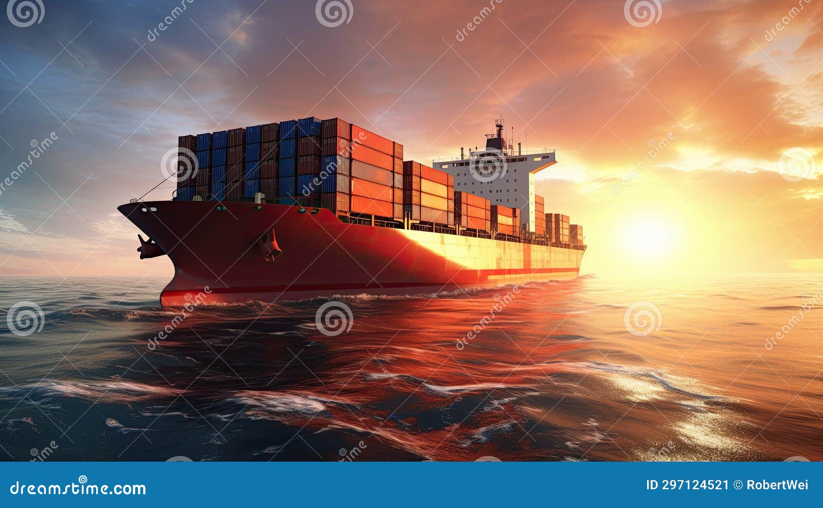 Container Ship in the Sea at Sunset Stock Image - Image of import ...