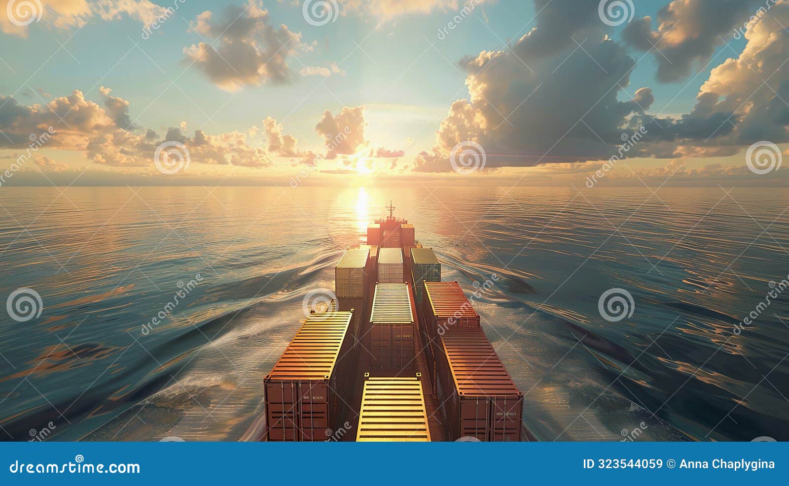 Container Ship at Sunrise. Large Cargo Ship Carrying Containers on Calm ...