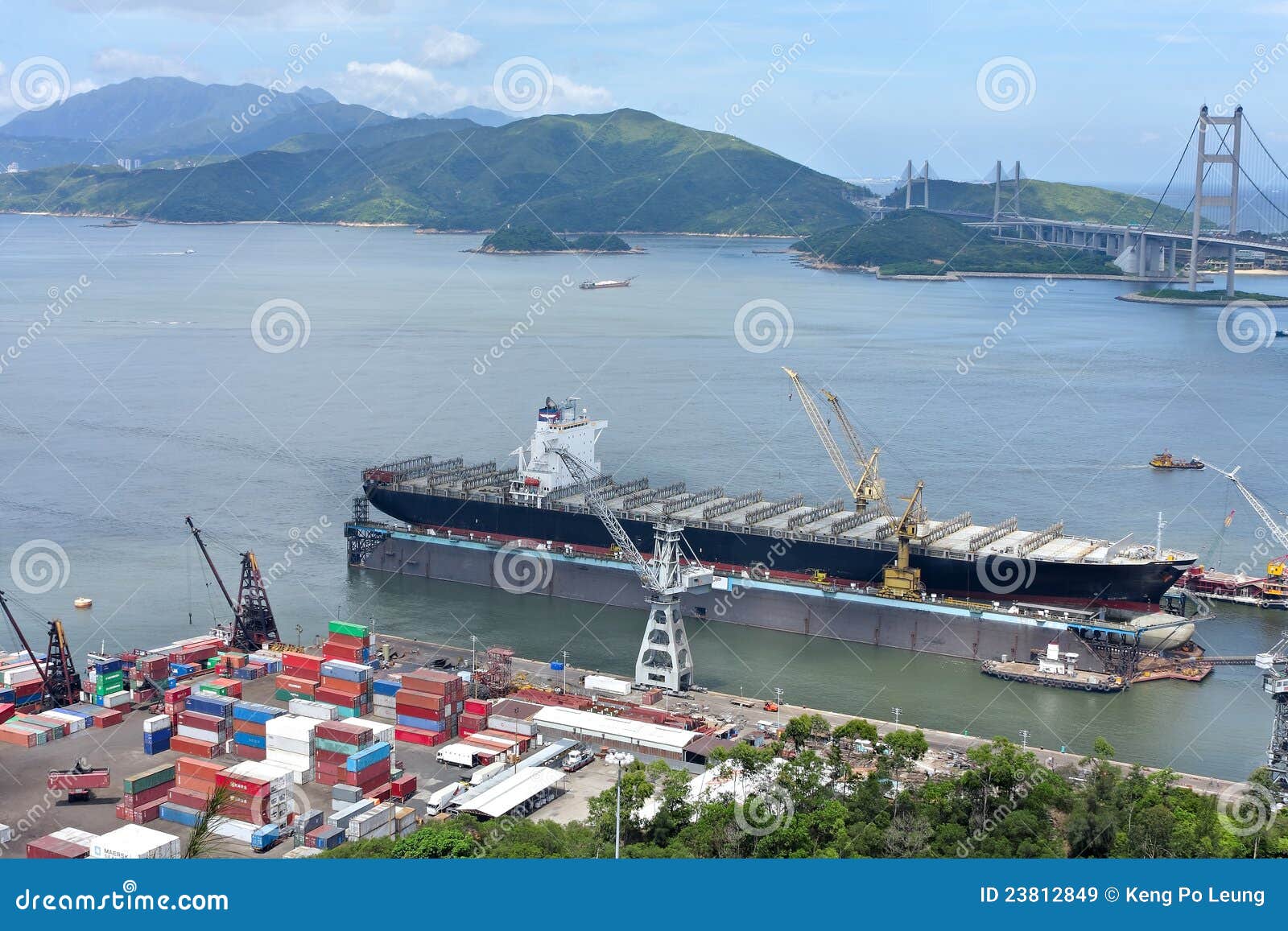 Container Ship in Terminal Harbour Stock Image - Image of freeway ...
