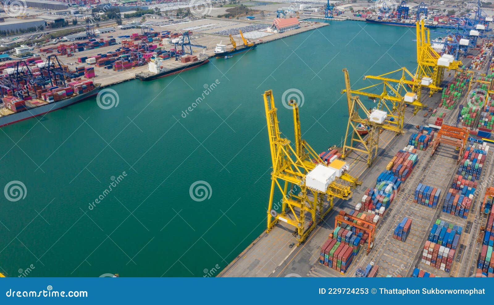 Container Ship Terminal, and Quay Crane of Container Ship at Industrial ...