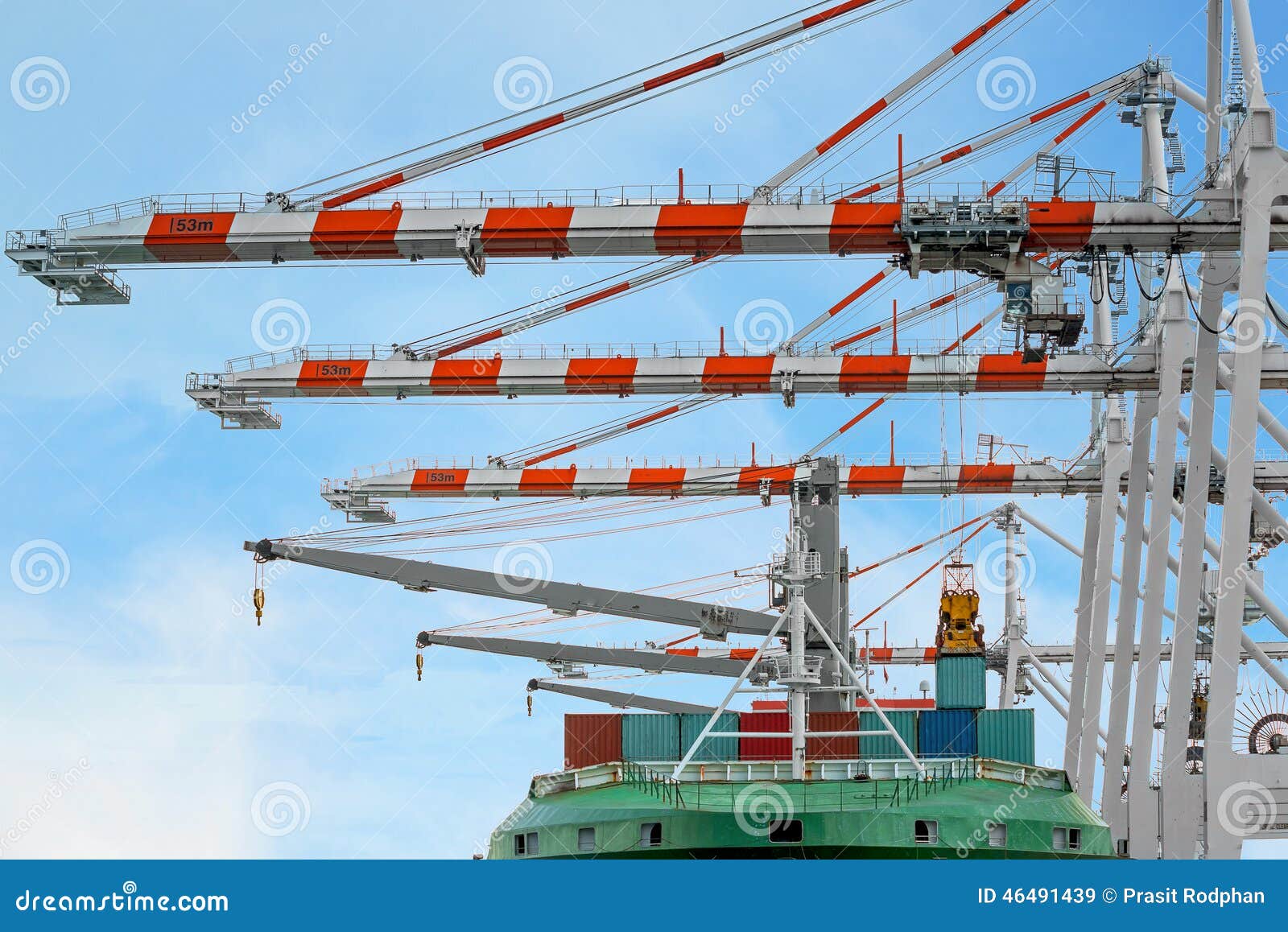 Shore Crane Lifts Container During Cargo Operation In Port Royalty-Free ...