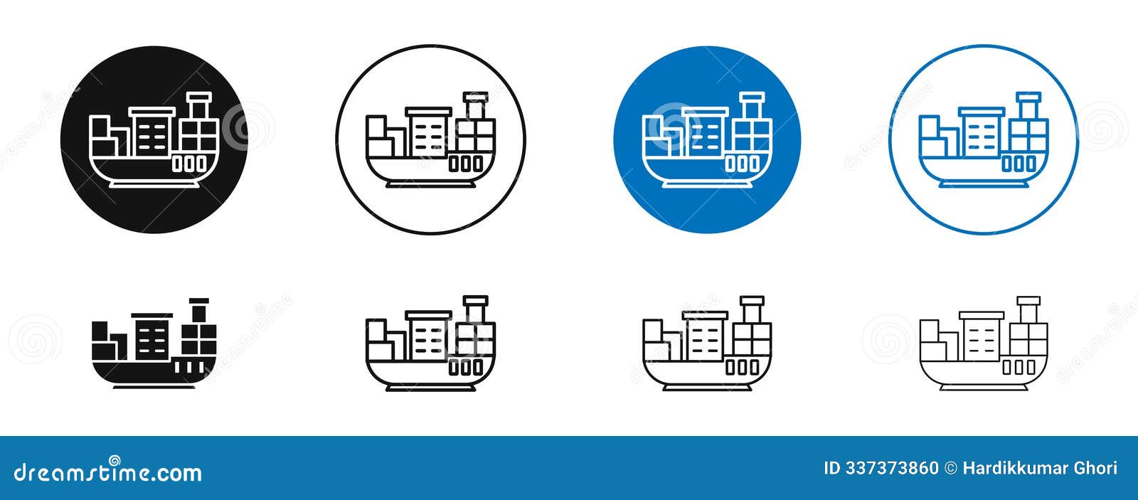 Container Ship Thin Line Vector Icon Set Stock Vector - Illustration of ...