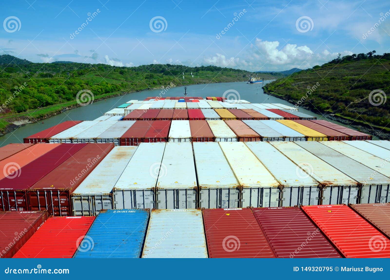 Container Ship Transiting through Panama Canal. Stock Image - Image of ...
