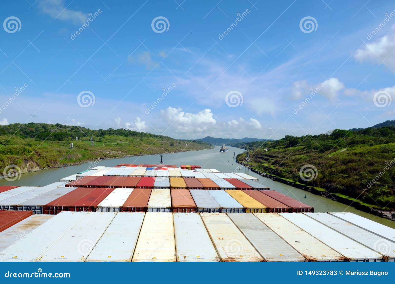 Container Ship Transiting through Panama Canal. Stock Image - Image of ...