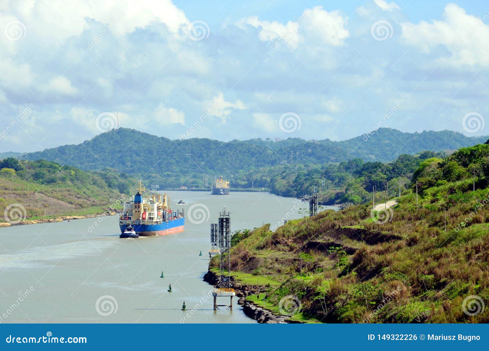Container Ship Transiting through Panama Canal. Stock Photo - Image of ...