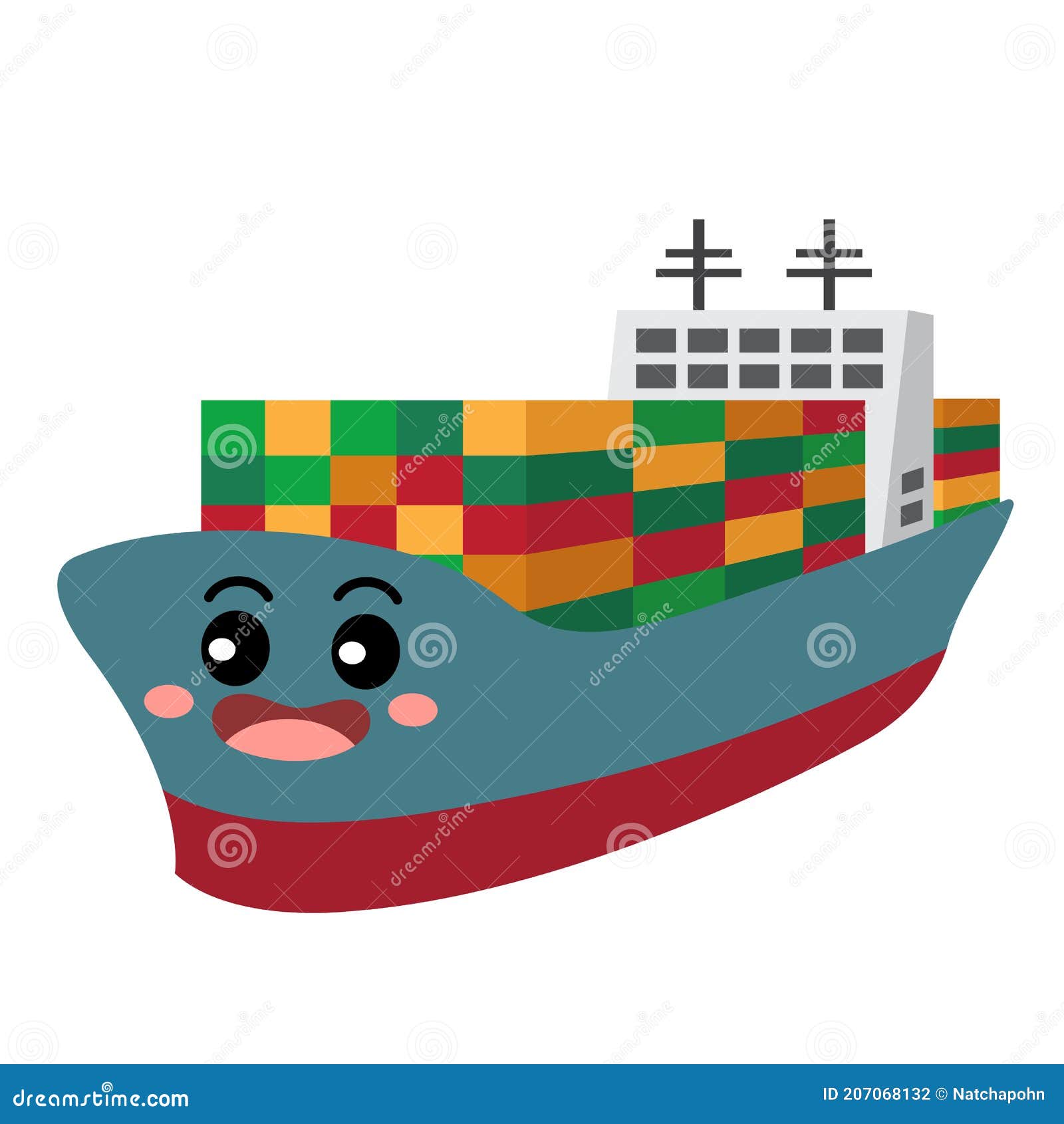 Container Ship Transportation Cartoon Character Perspective View Vector ...