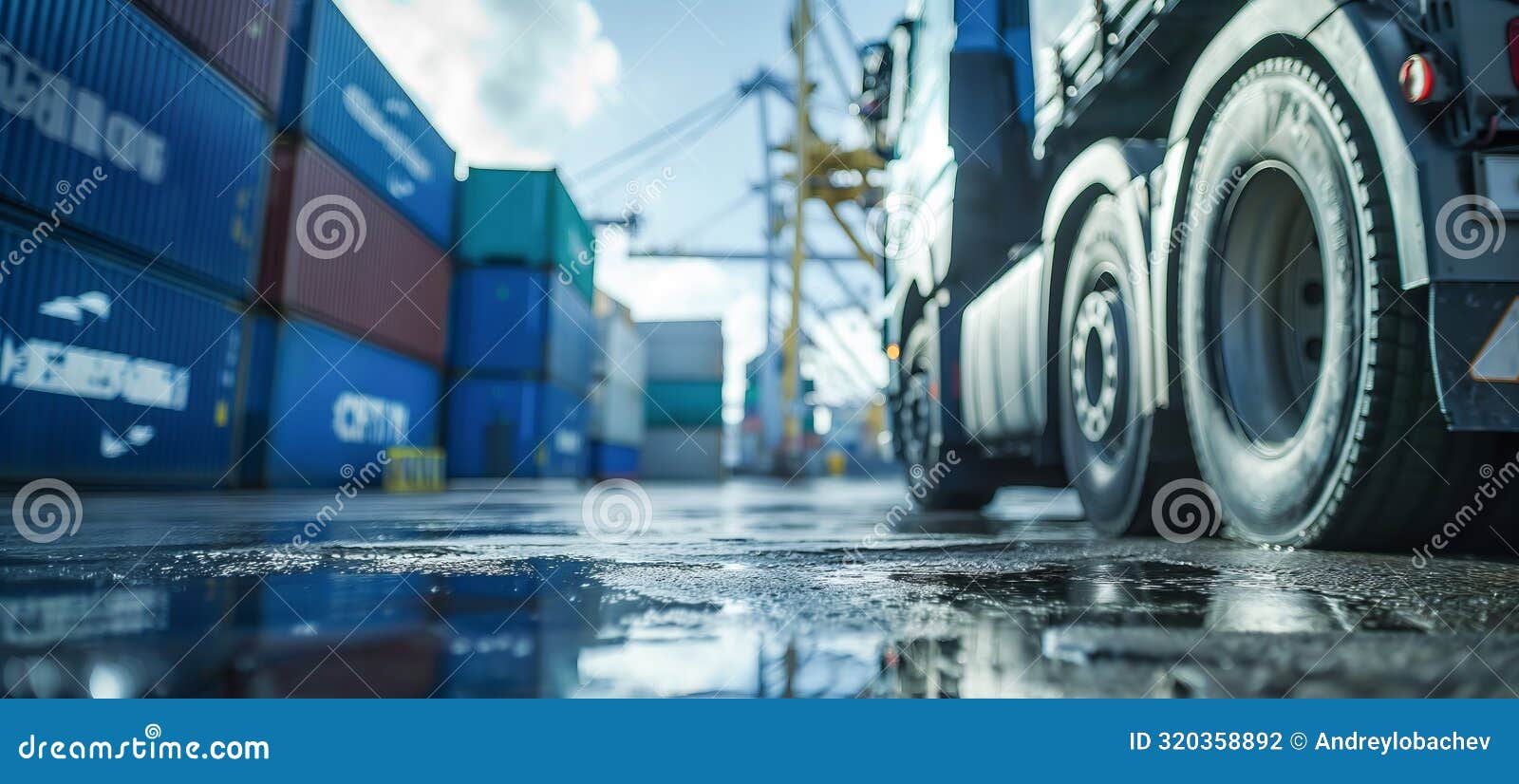 Container Ship Truck in the Terminal at the Port on Unloading or ...