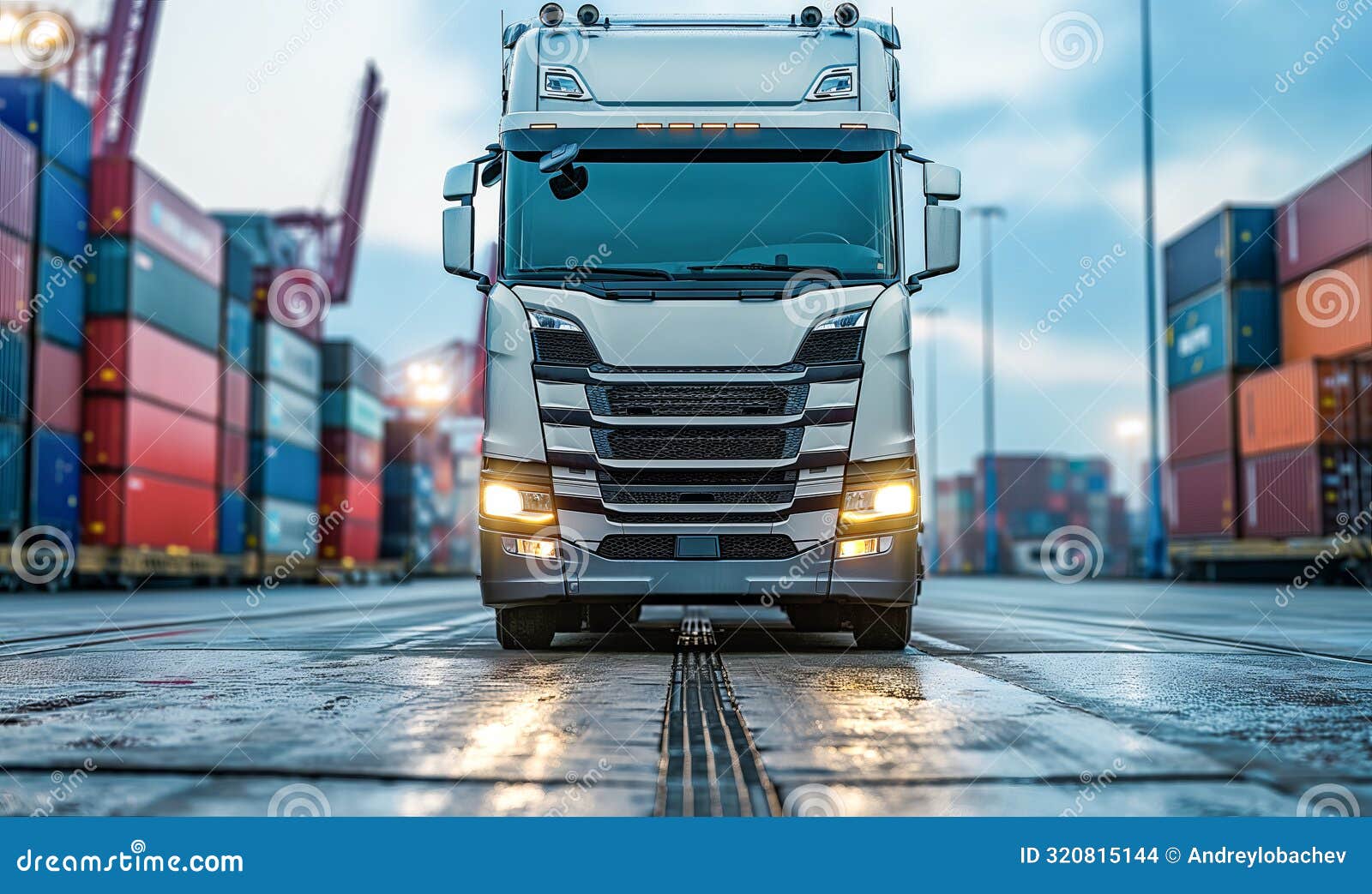Container Ship Truck in the Terminal at the Port on Unloading or ...