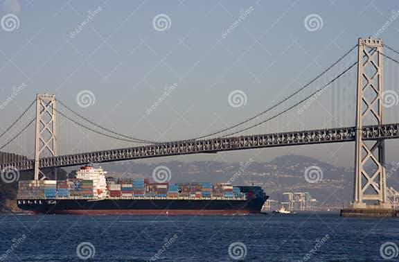 Container Ship Under Bridge Stock Image - Image of shipping, trans: 733283