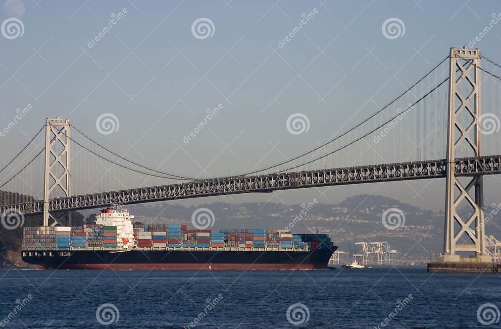 Container Ship Under Bridge Stock Image - Image of shipping, trans: 733283