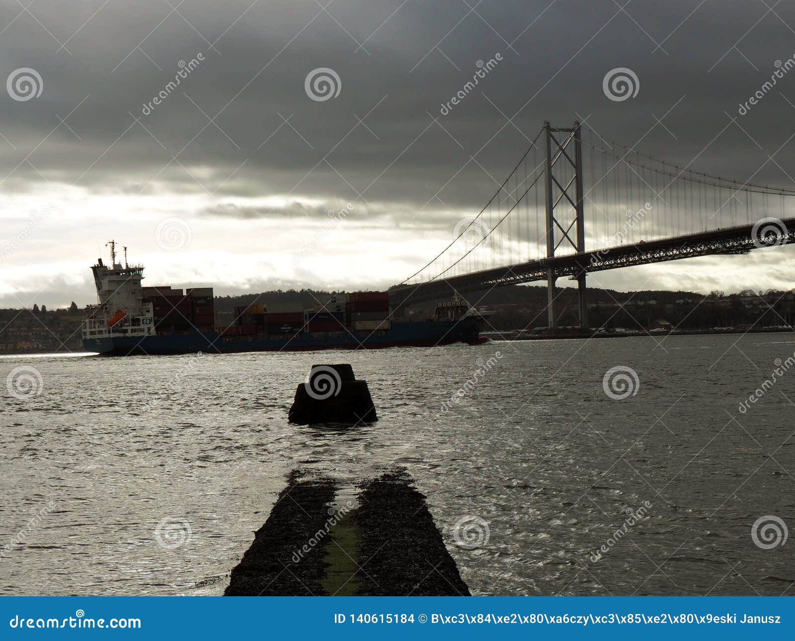 Container Ship Under Bridges. Editorial Stock Image - Image of floats ...