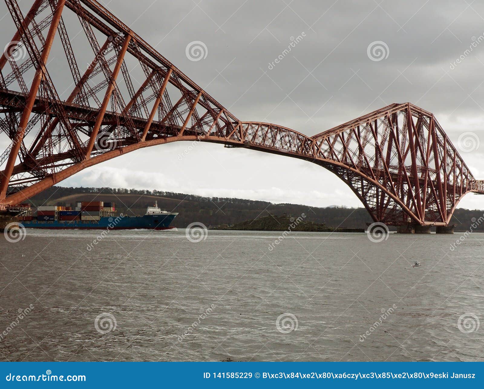 Container Ship Under Bridges. Editorial Stock Image - Image of river ...