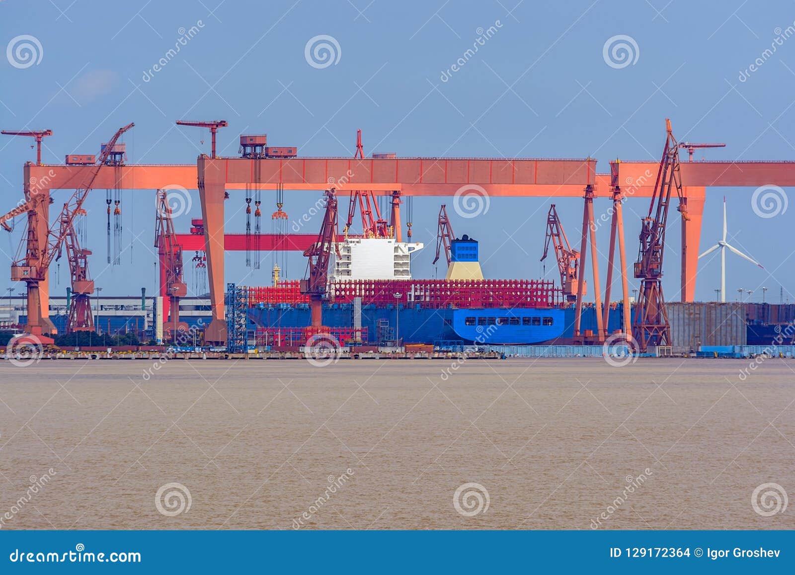 Container Ship Under Construction at Shipyard. Stock Photo - Image of ...