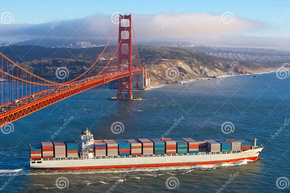 Container Ship Under Golden Gate Bridge Stock Image - Image of ...
