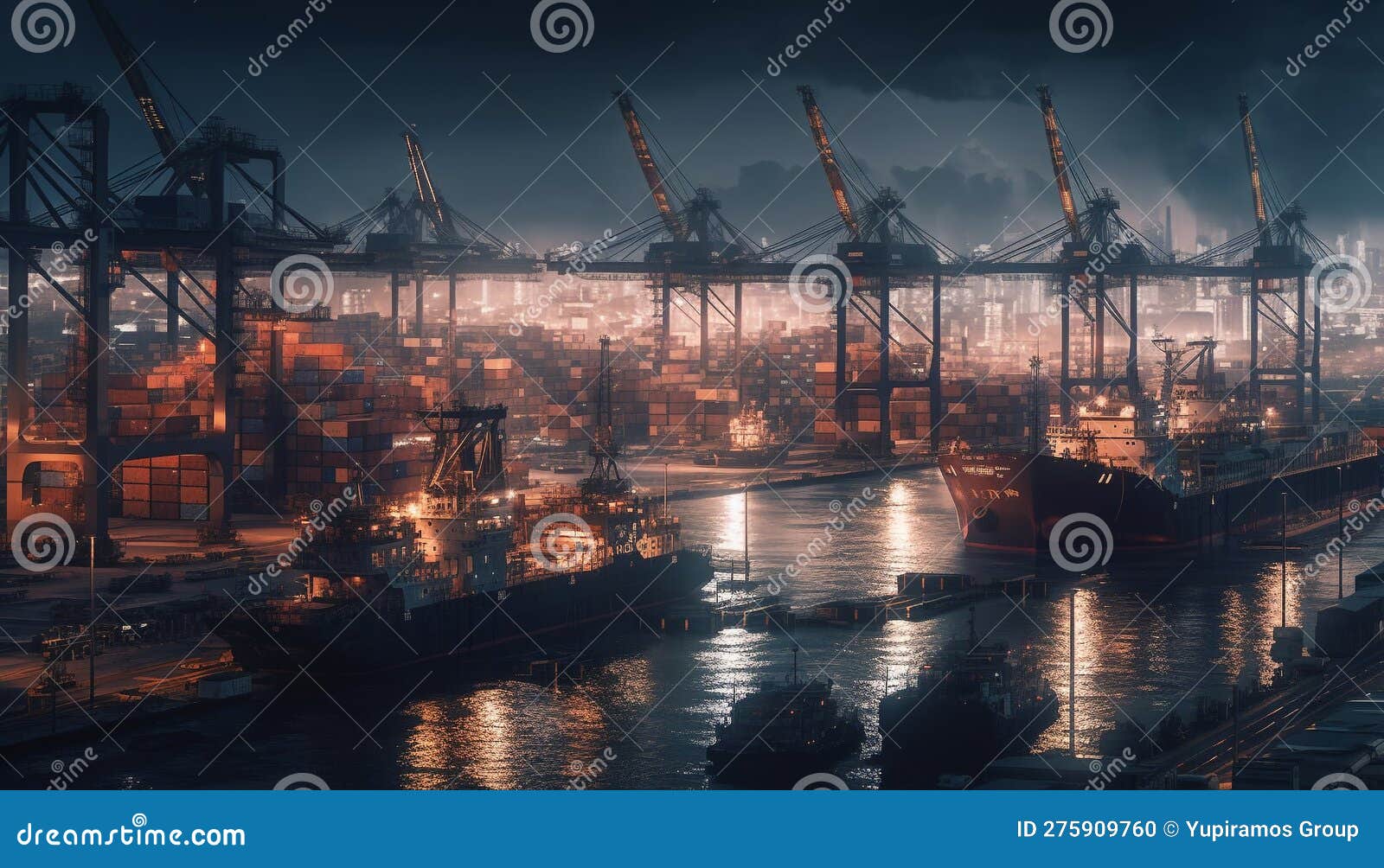 Container Ship Unloading Cargo at Commercial Dock Generated by AI Stock ...