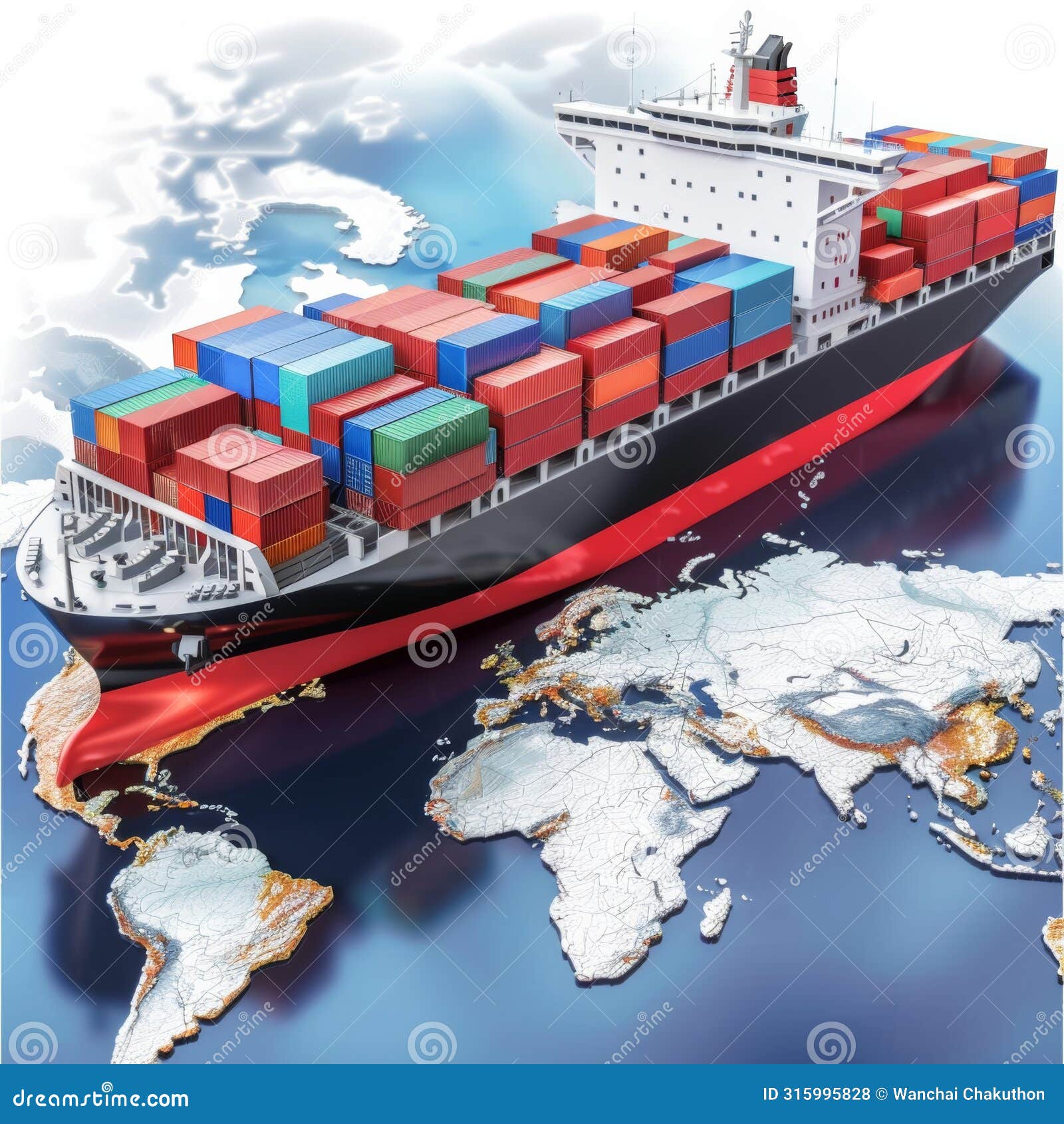 Container Ship on the World Map Illustration. Stock Illustration ...