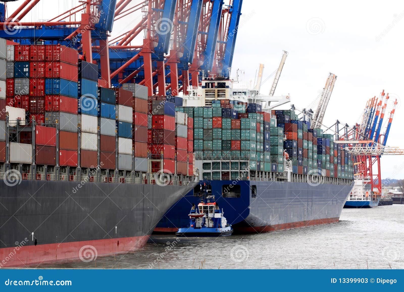 Container ships in harbor stock image. Image of logistics - 13399903