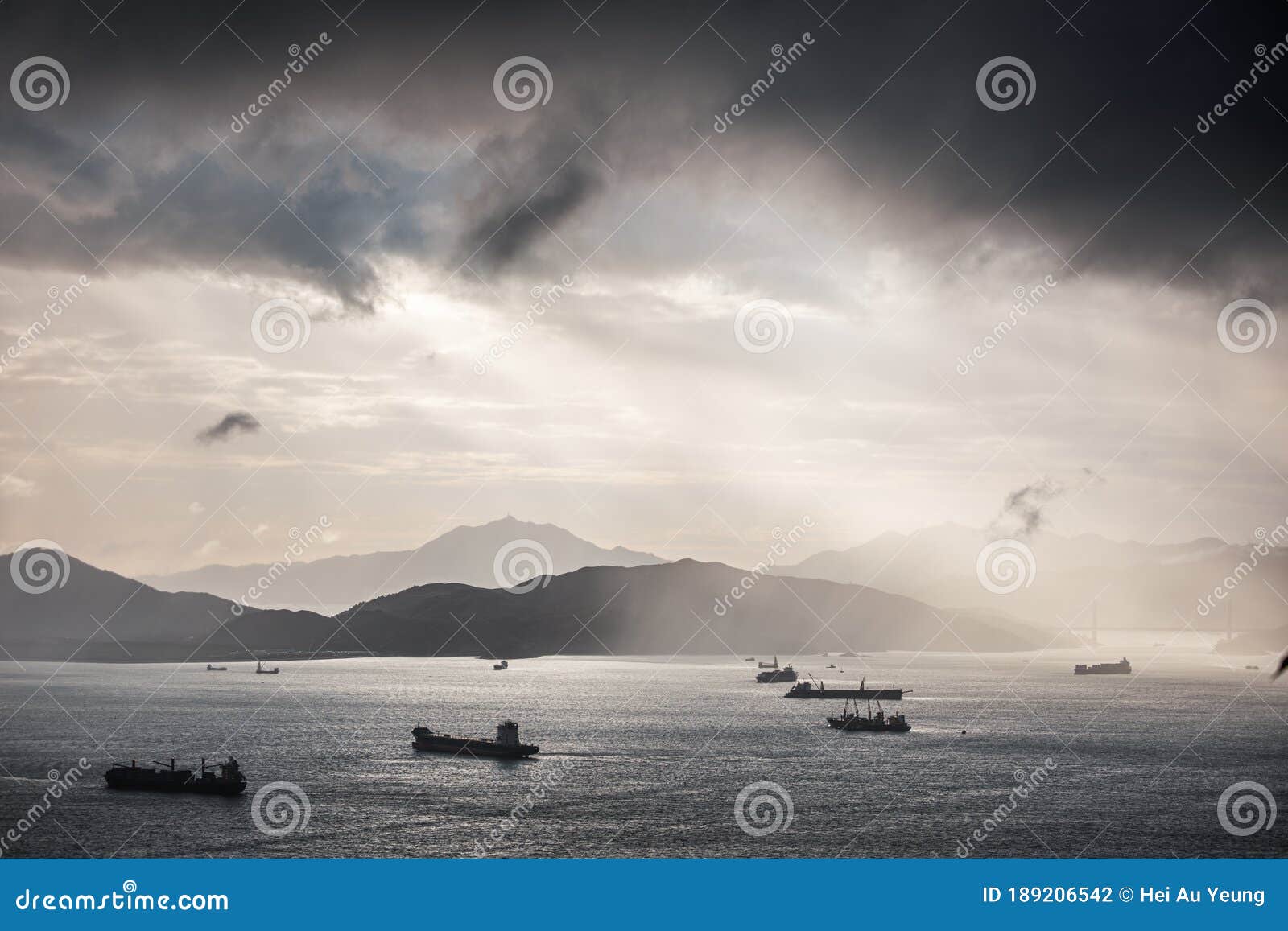 Container Ships in Ocean, South China Sea, Sunset Stock Photo - Image ...