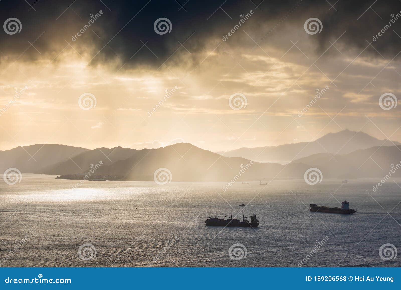 Container Ships in Ocean, South China Sea, Sunset Stock Photo - Image ...