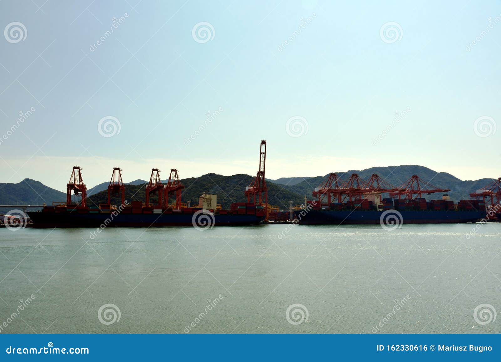 Container Ships in the Port of Busan. Stock Photo - Image of containers ...