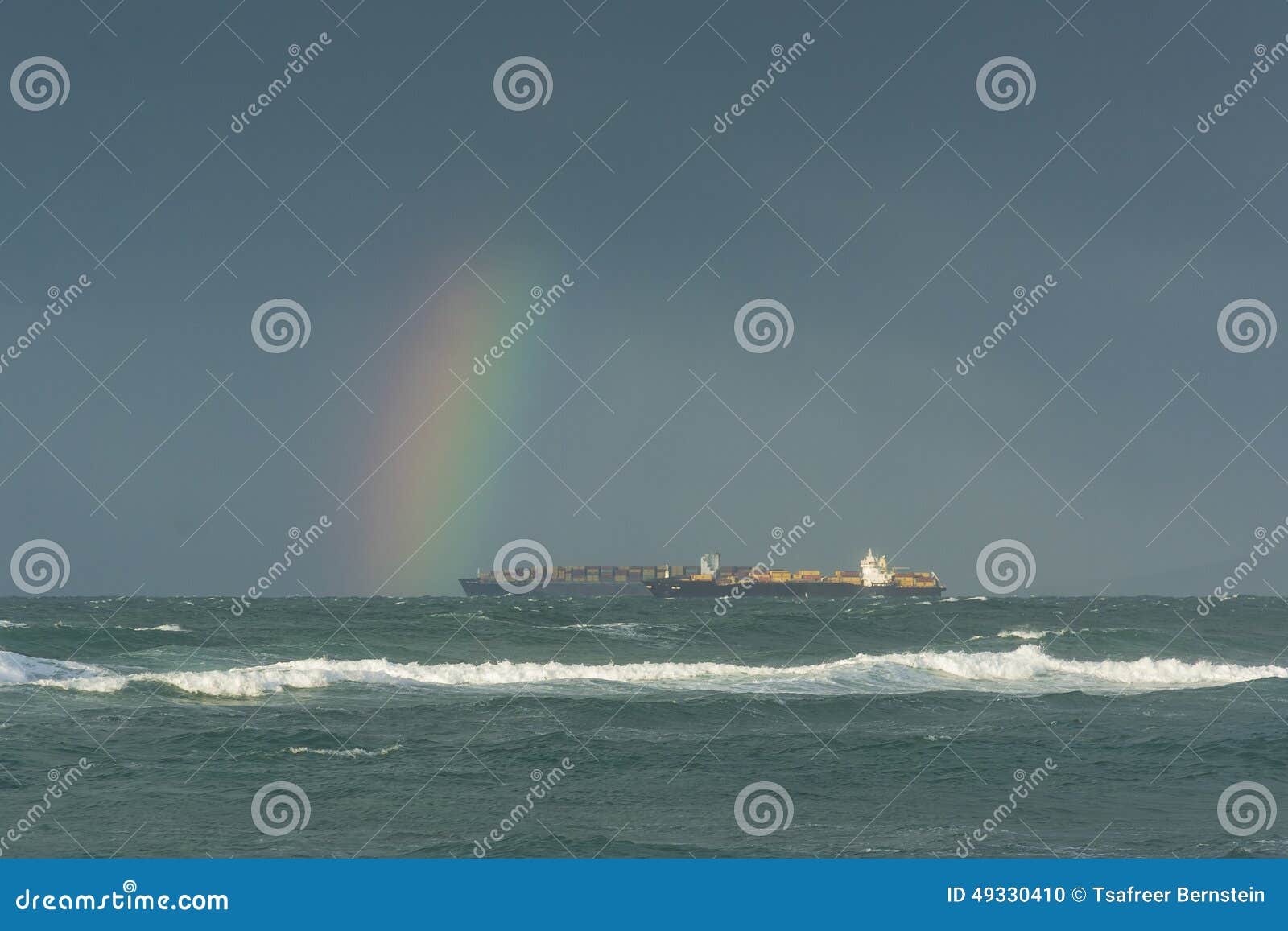 Container Ships and Rainbow Stock Photo - Image of boat, waves: 49330410