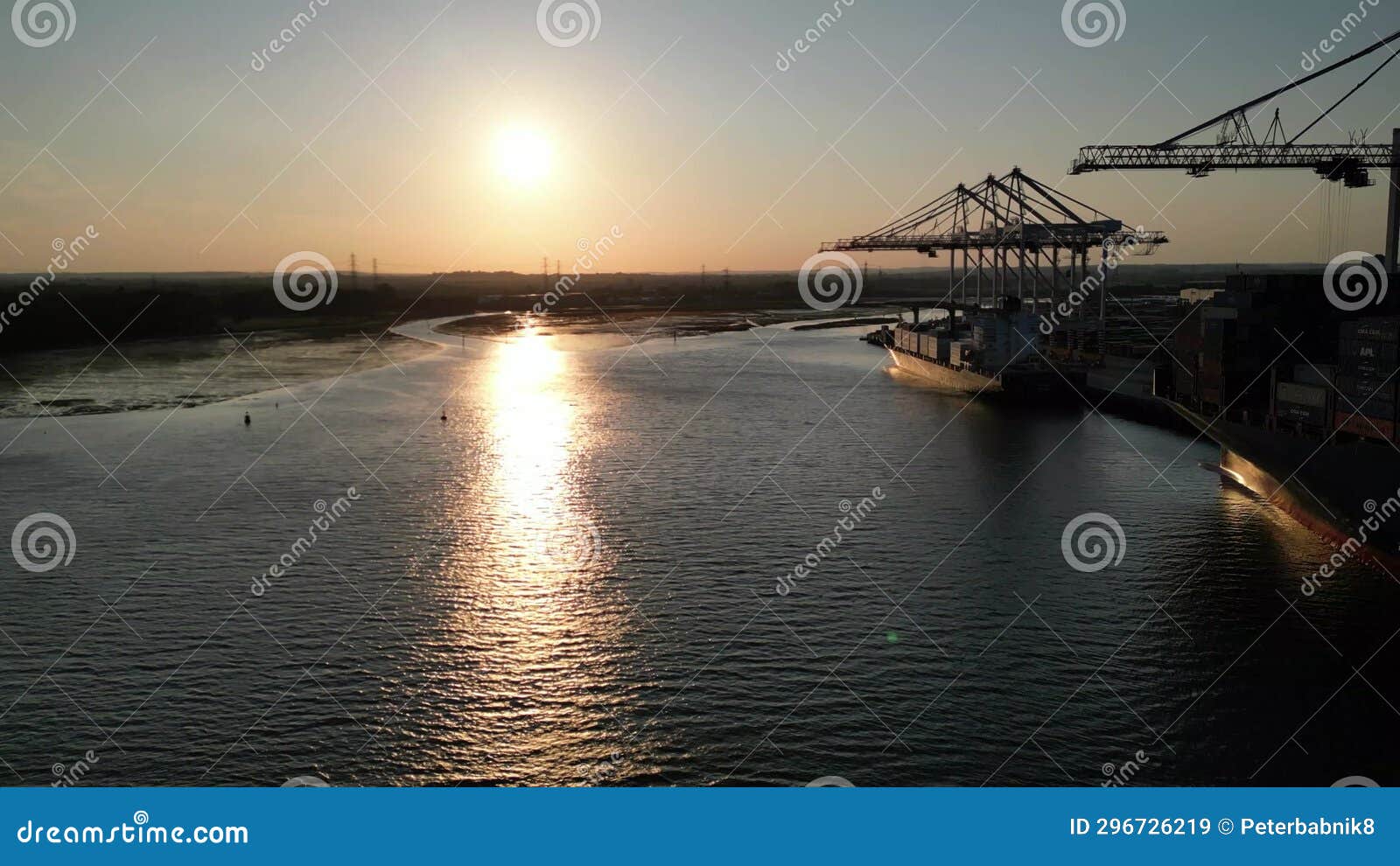 Container Ships at Southampton Docks during Sunset with River Delta ...
