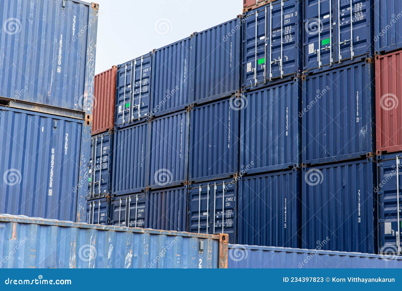 Container Site in Port Cargo Shipyard Wait for Import Export Shipping ...