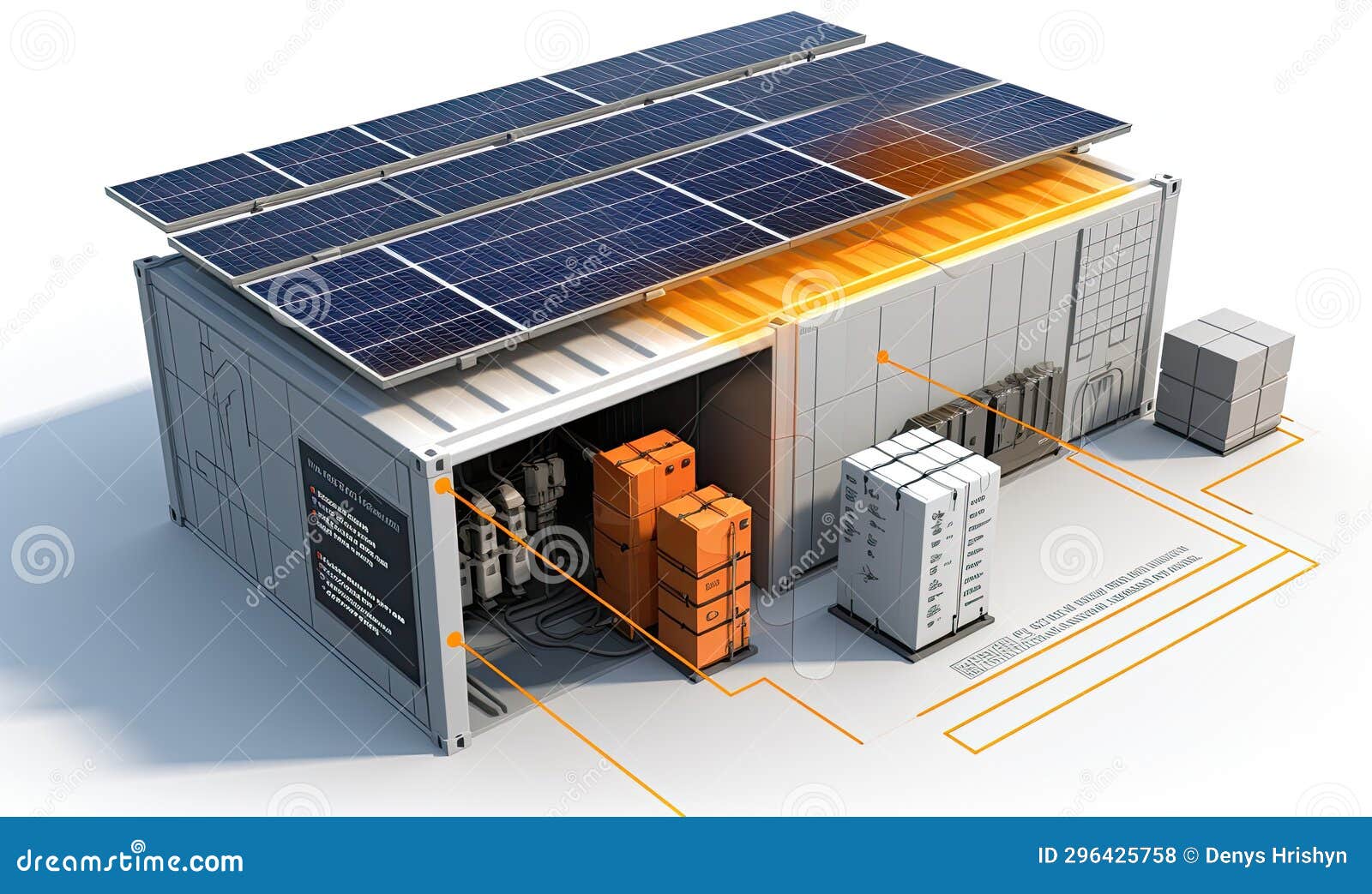 A Container with a Solar Panel Harnessing Renewable Energy Stock ...