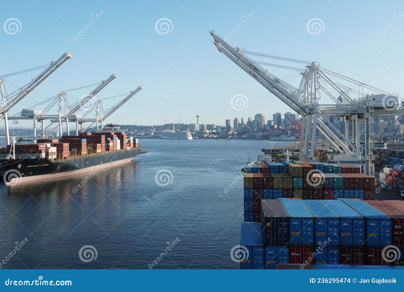 Container SSA Terminal with Gantry Cranes on Both Sides. Editorial ...