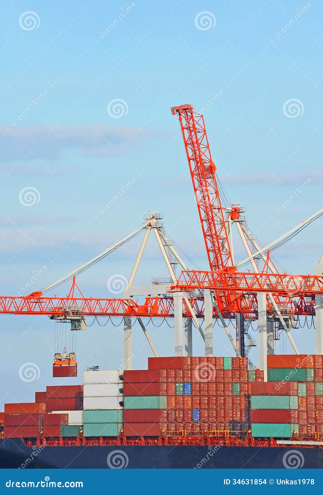 Container Stack and Cargo Ship Stock Photo - Image of gantry, harbor ...