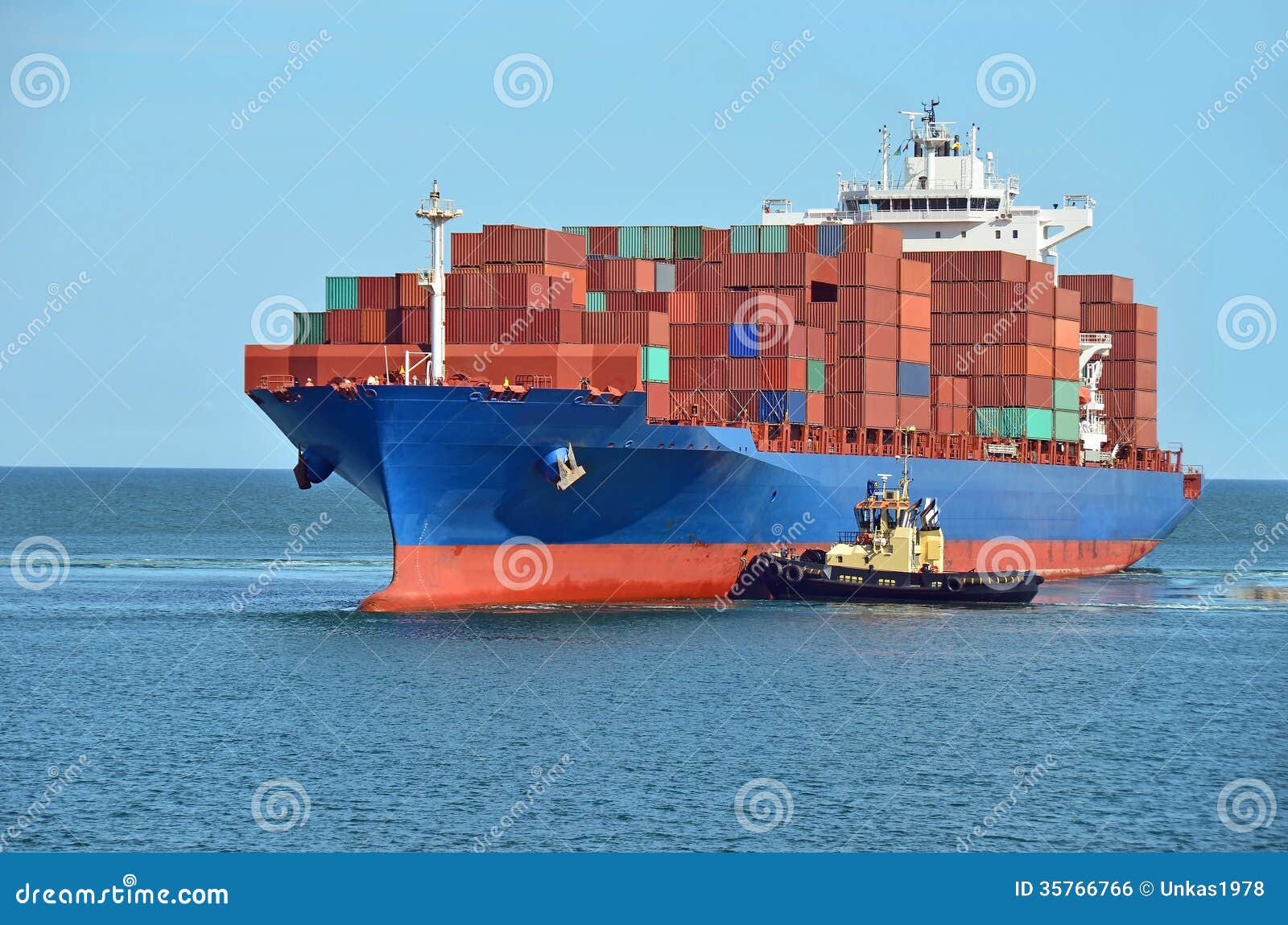 Container Stack and Cargo Ship Stock Photo - Image of freight ...