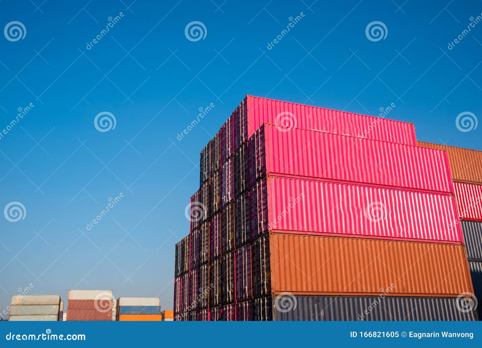 Container Stack in the Cargo Yard Stock Image - Image of loading ...